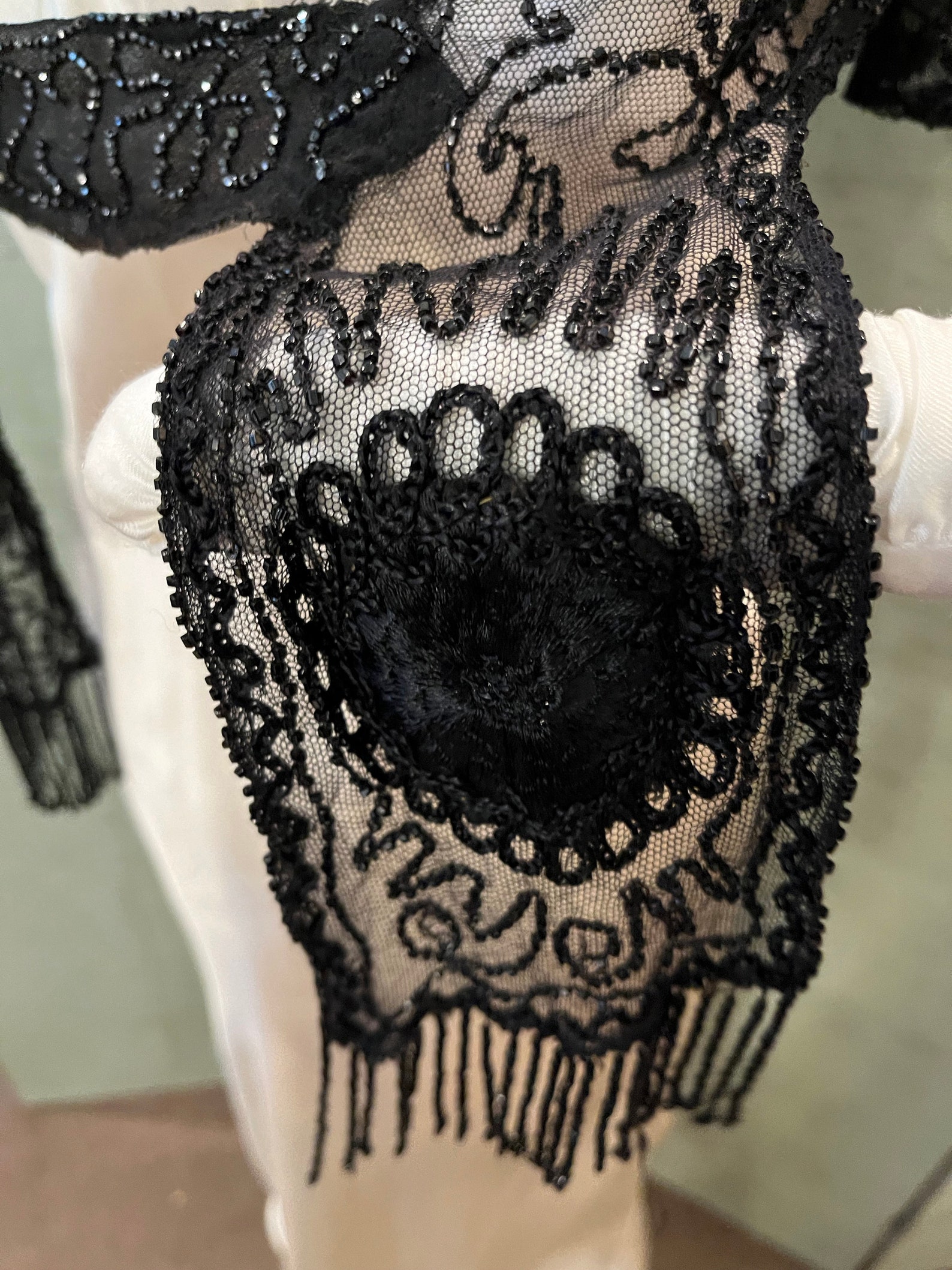 20’s Silk Tulle Yoke in Black With Bugle Beading, Silk Thread ...