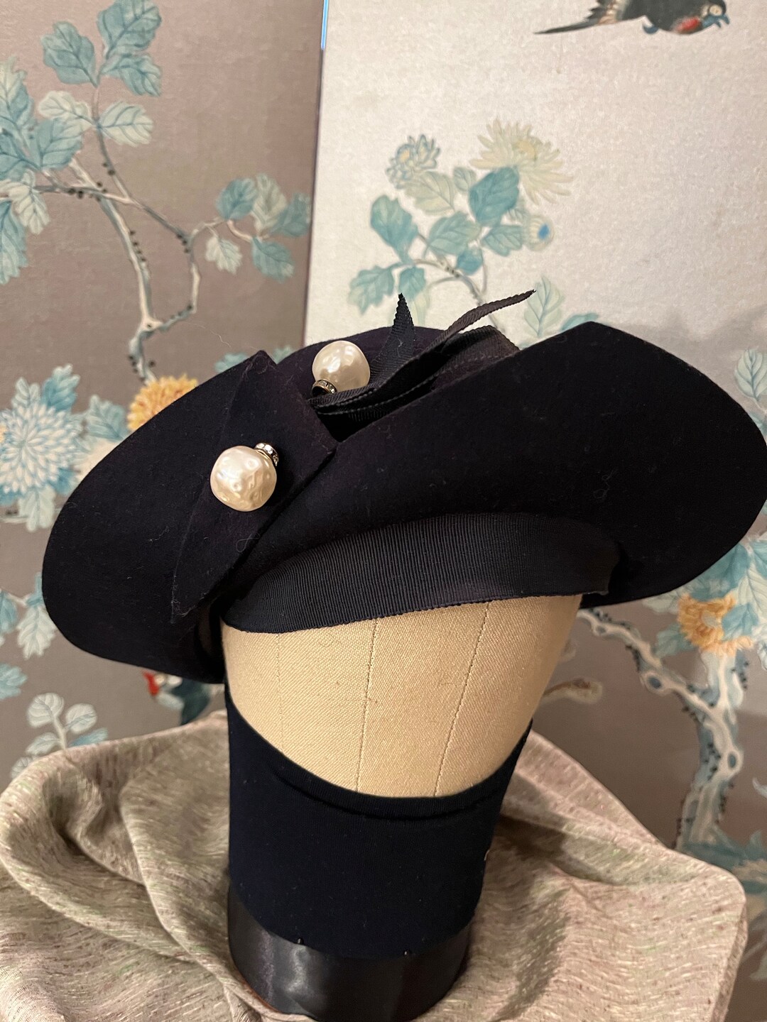 1930 Du Barry Hat With the Tag Still Attached. Black Felt With Baroque ...