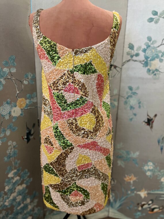 1960’s Disco dress; sequins on knit, base dress, nylo… - Gem