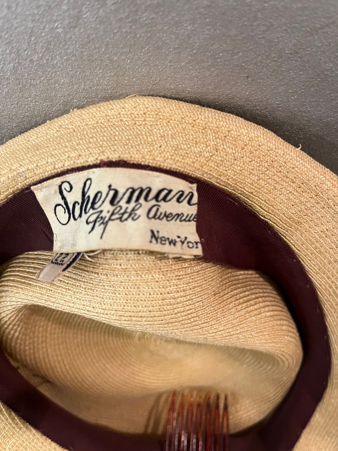 1930 Sherman’s of Fifth Ave., Fine, Yellow Straw Hat With Brown Netting ...