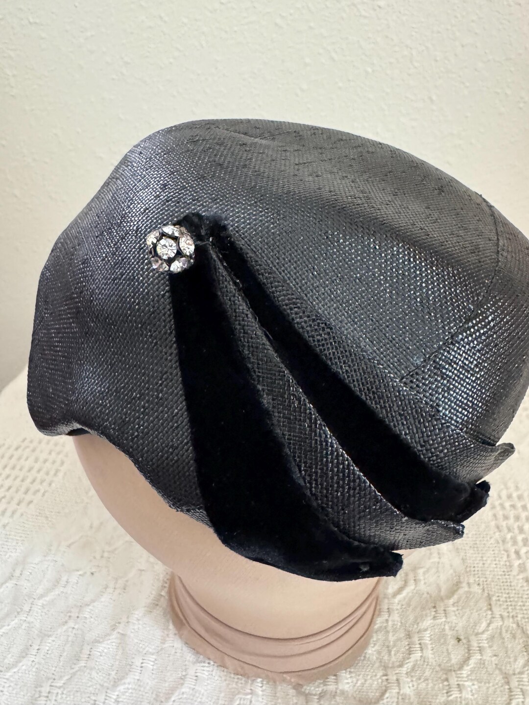 50’s Bon Marche (seattle) Cocktail Hat, Finely Woven Black Straw With ...