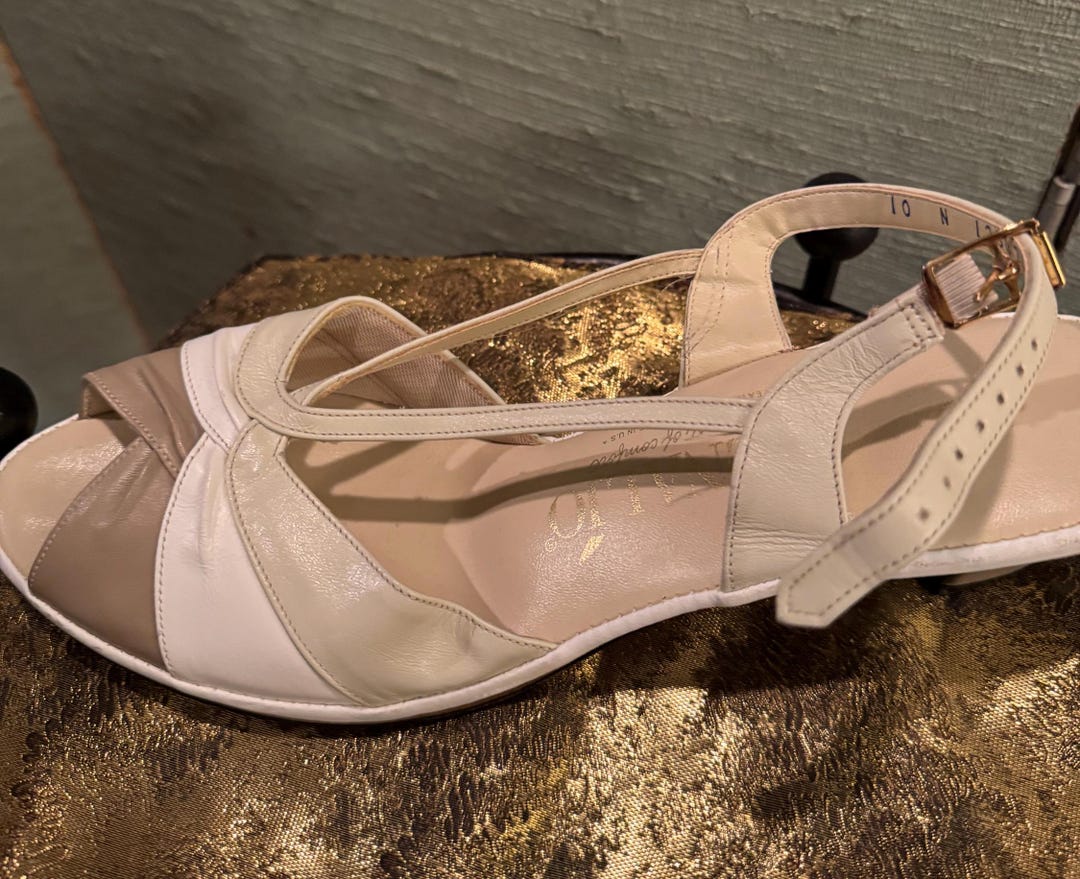 70’s Penaljo New Leather Sandle, in White, Cream, Beige With a 2” Heel ...