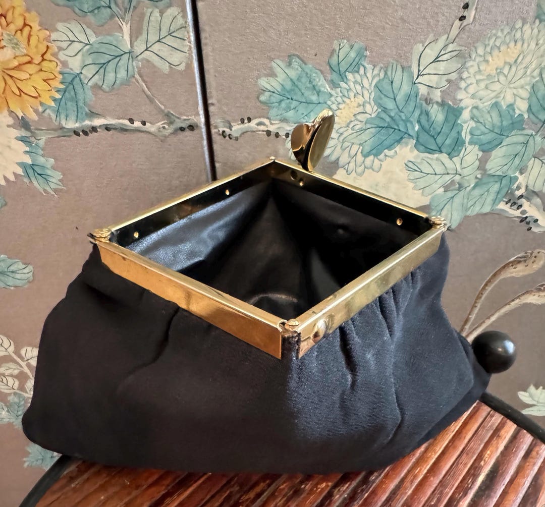 50’s Clutch Bag, Black Crepe With Unique Way of Opening - Etsy Canada