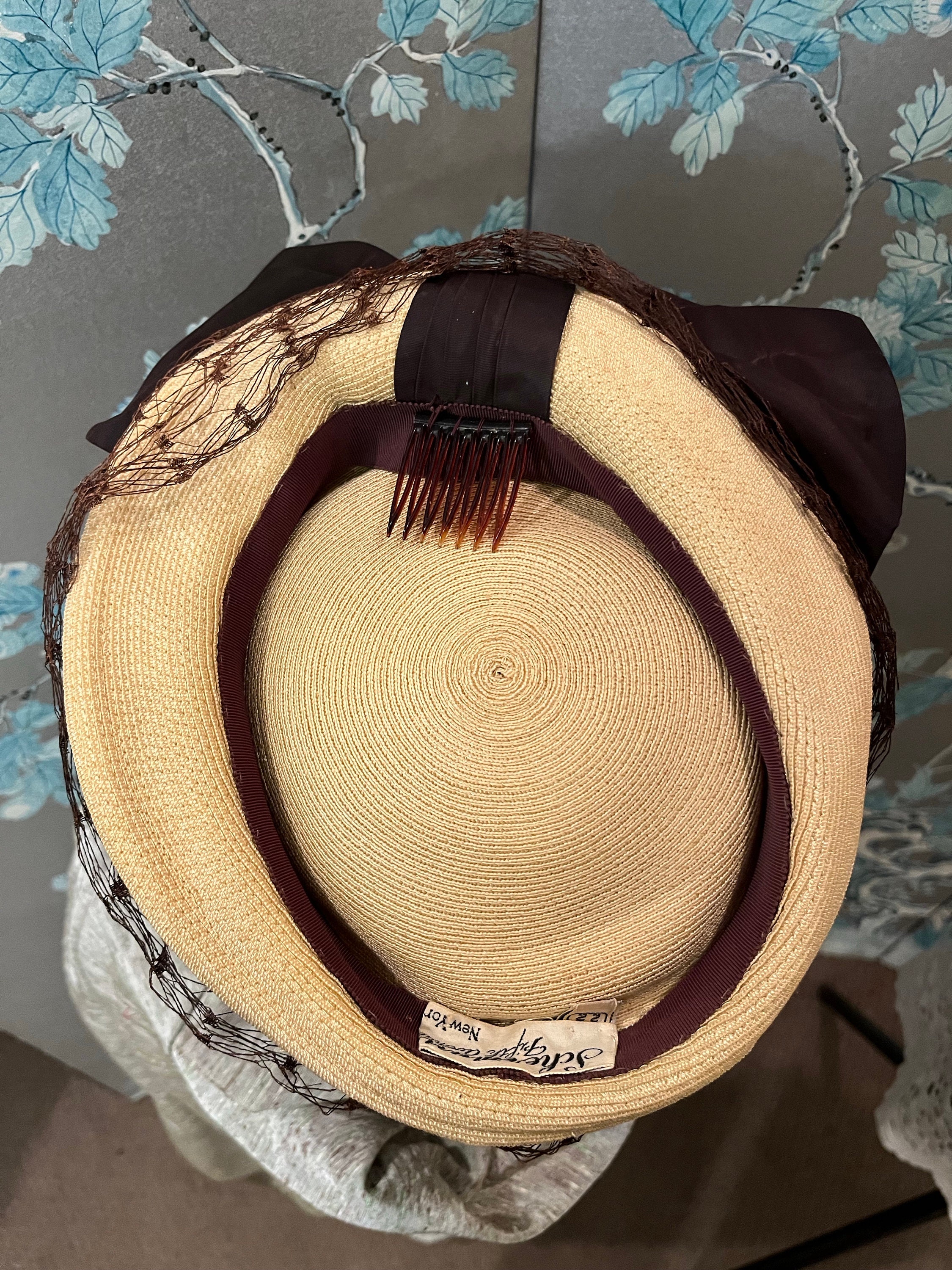 1930 Sherman’s of Fifth Ave., Fine, Yellow Straw Hat With Brown Netting ...