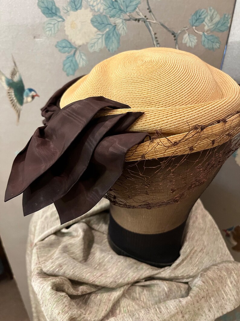 1930 Sherman’s of Fifth Ave., Fine, Yellow Straw Hat With Brown Netting ...