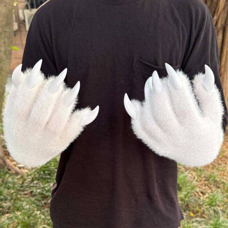 Cute Furry Paw Gloves, Long Animal Cosplay Paws in Black White Khaki ...