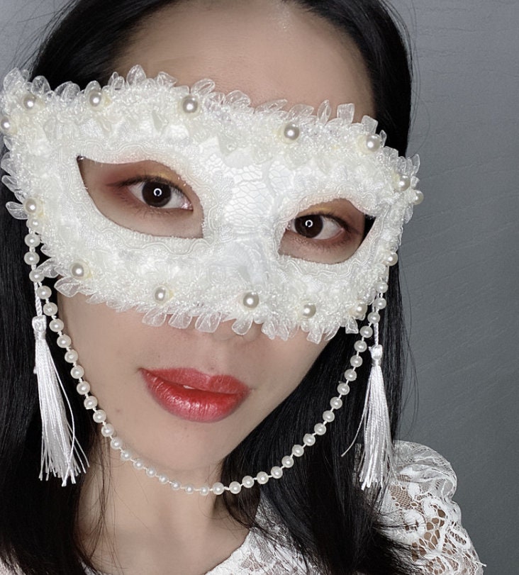 Pearl Mask,white Lace Mask,tassel Mask,masquerade Party Mask,beautiful ...