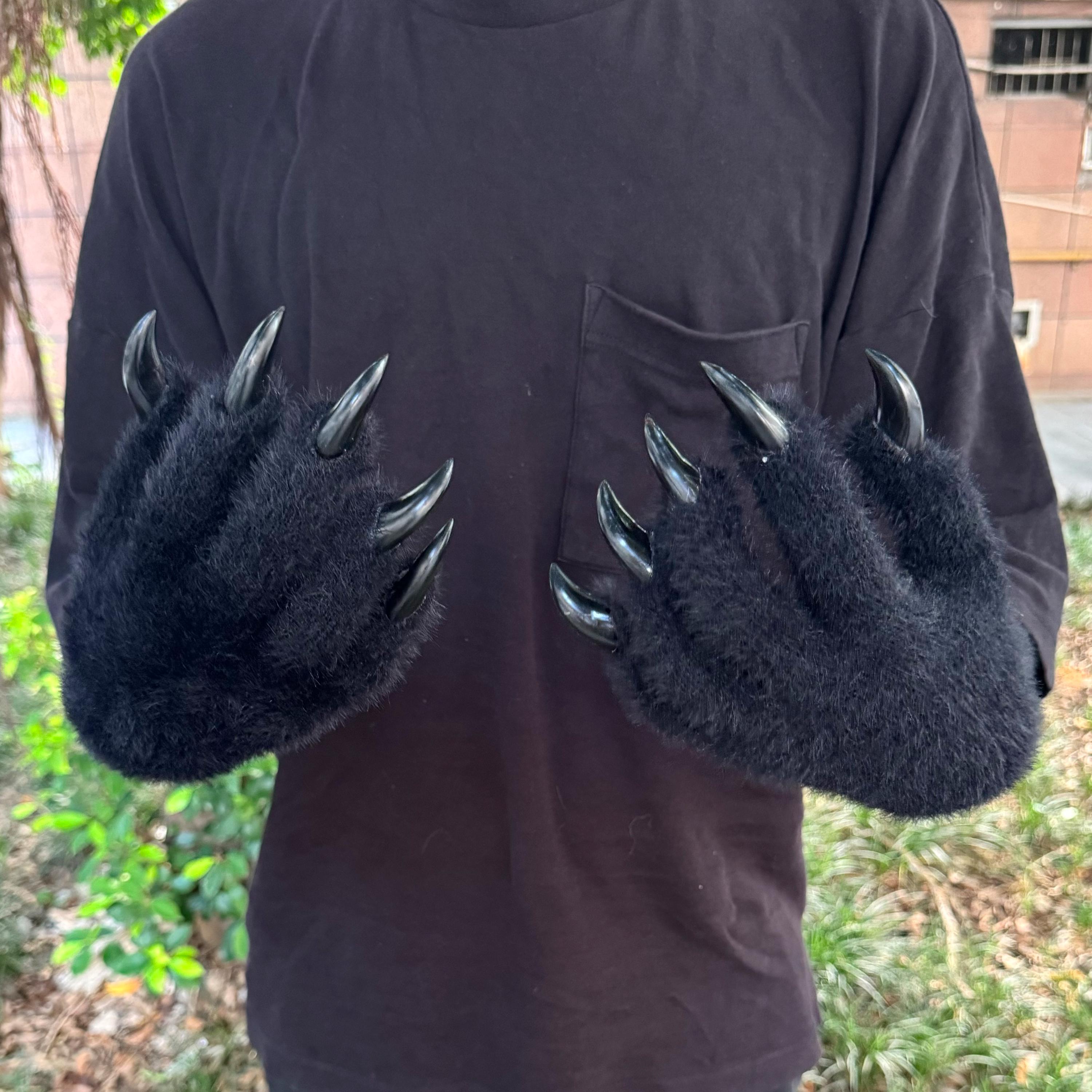 Furry Paw Gloves for Cosplay, Animal Paws Arm Warmers, Wolf Fox Cat ...
