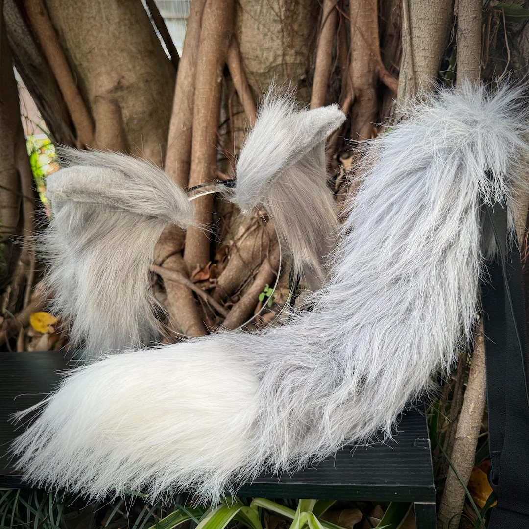 Gray Fox Wolf Cat Ears and Tail Set, Adjustable Ears and Tail,costume ...