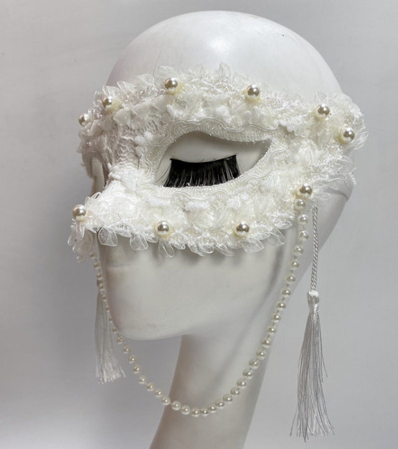 Pearl Mask,white Lace Mask,tassel Mask,masquerade Party Mask,beautiful ...