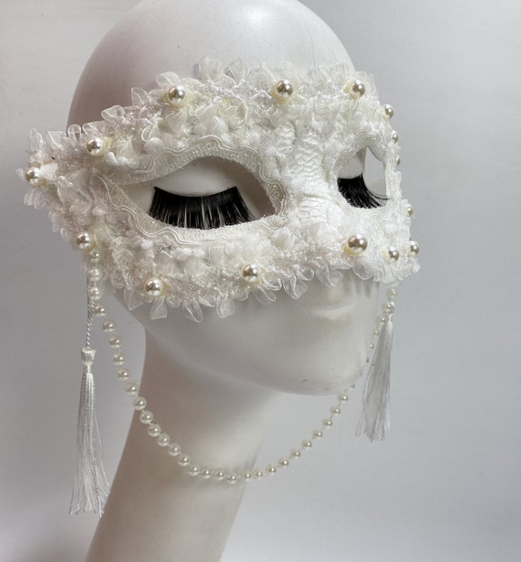 Pearl Mask,white Lace Mask,tassel Mask,masquerade Party Mask,beautiful ...