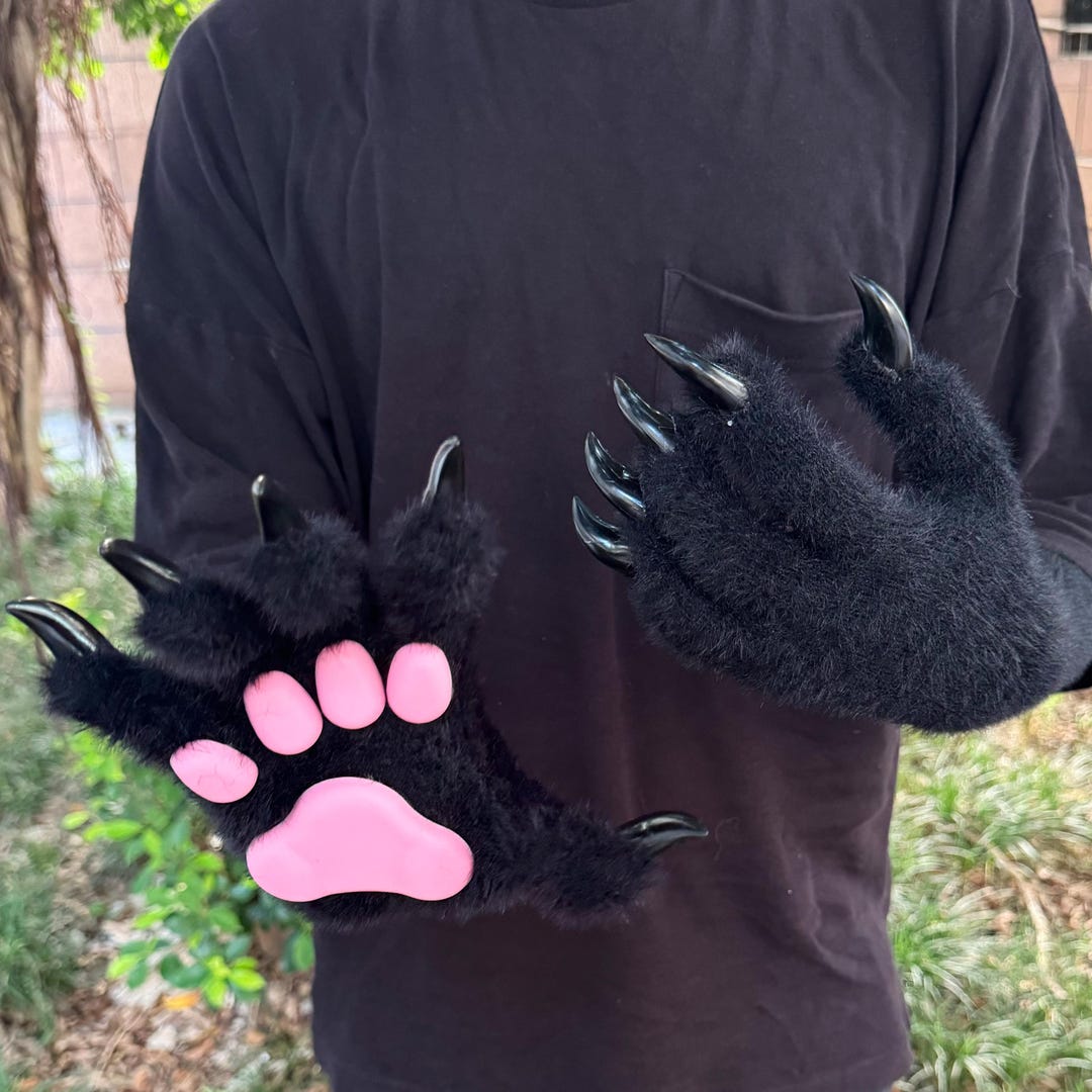 Furry Paw Gloves for Cosplay, Animal Paws Arm Warmers, Wolf Fox Cat ...