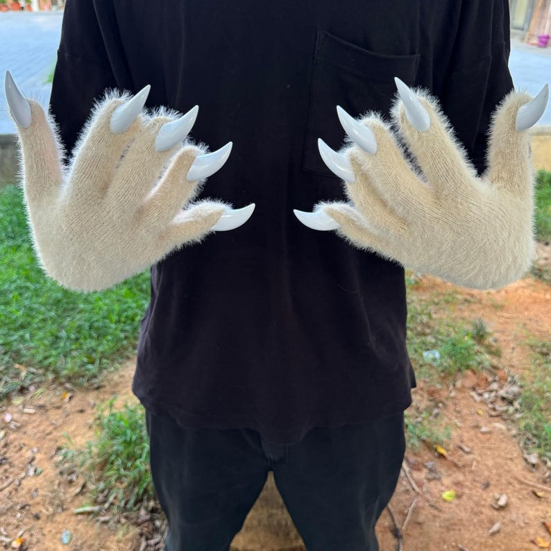 Cute Furry Paw Gloves, Long Animal Cosplay Paws in Black White Khaki ...