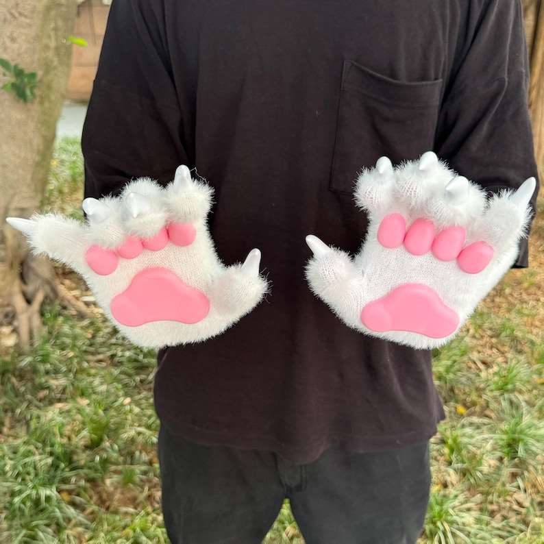Furry Paw Gloves for Cosplay, Animal Paws Arm Warmers, Wolf Fox Cat ...