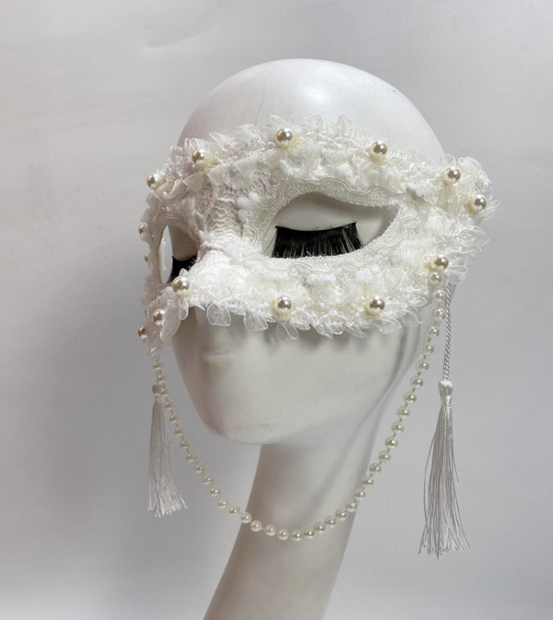 Pearl Mask,white Lace Mask,tassel Mask,masquerade Party Mask,beautiful ...