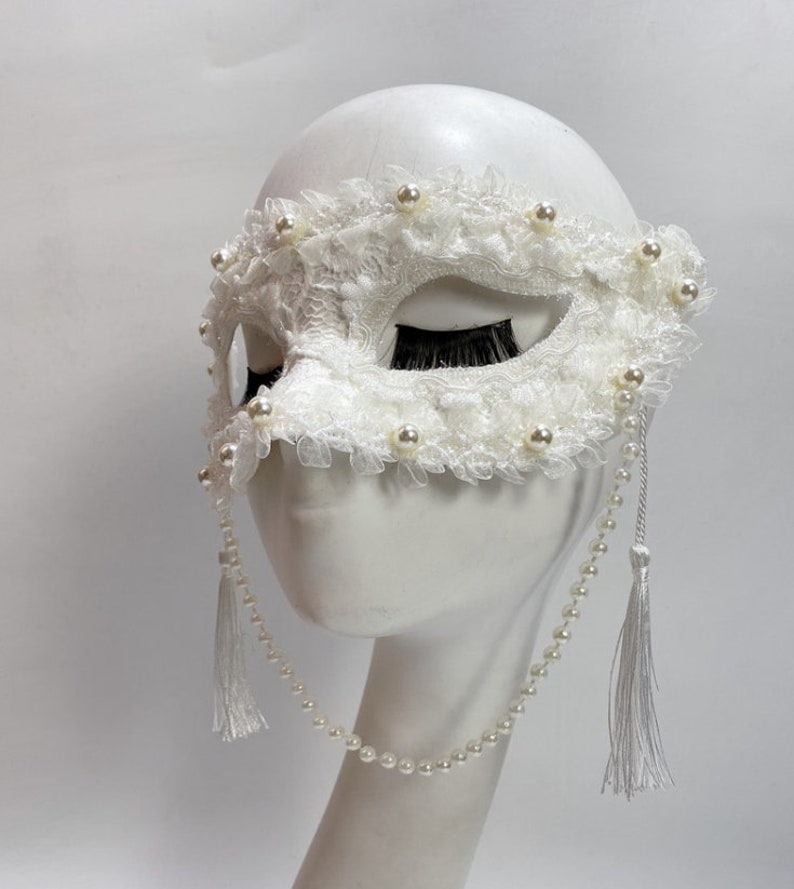 Pearl Mask,white Lace Mask,tassel Mask,masquerade Party Mask,beautiful ...
