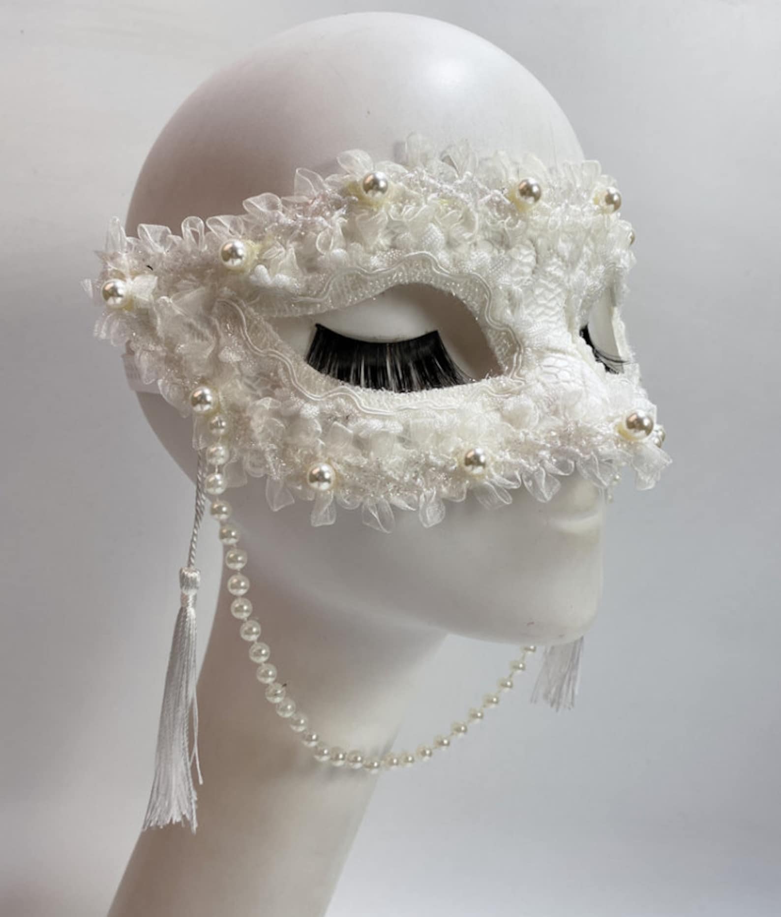 Pearl Mask,white Lace Mask,tassel Mask,masquerade Party Mask,beautiful ...