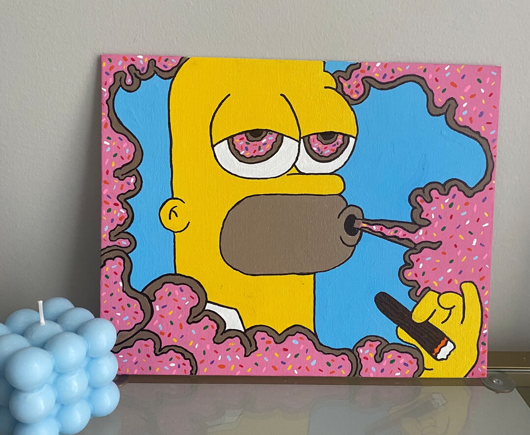 Smoking Donuts Homer Simpson Inspired Hand Painted Acrylic Canvas ...