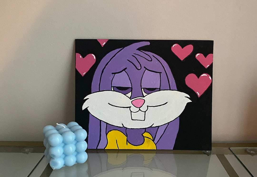 Bugs Bunny Girl Bunny in Love Cartoon Acrylic Canvas Hand Painted Wall ...