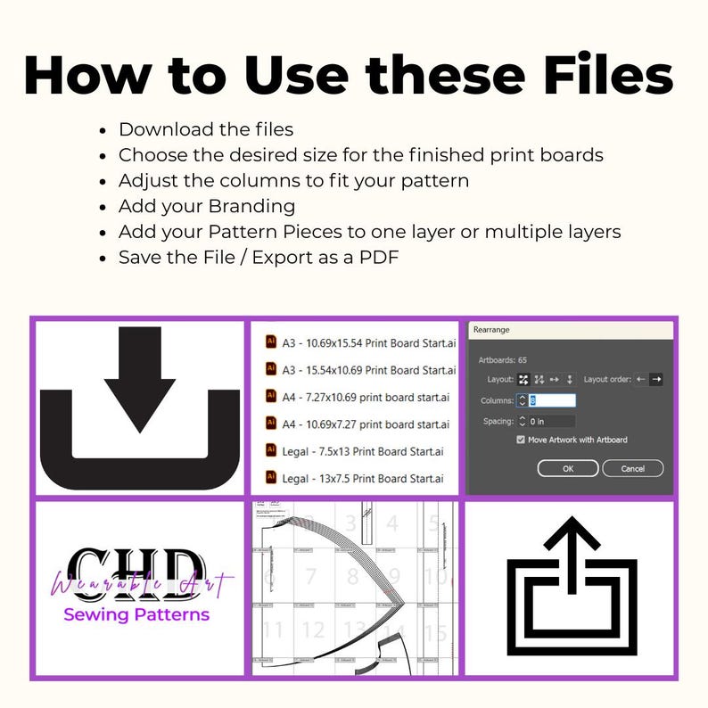 Illustrator Sewing Pattern Print Board Template Bundle (digital ...