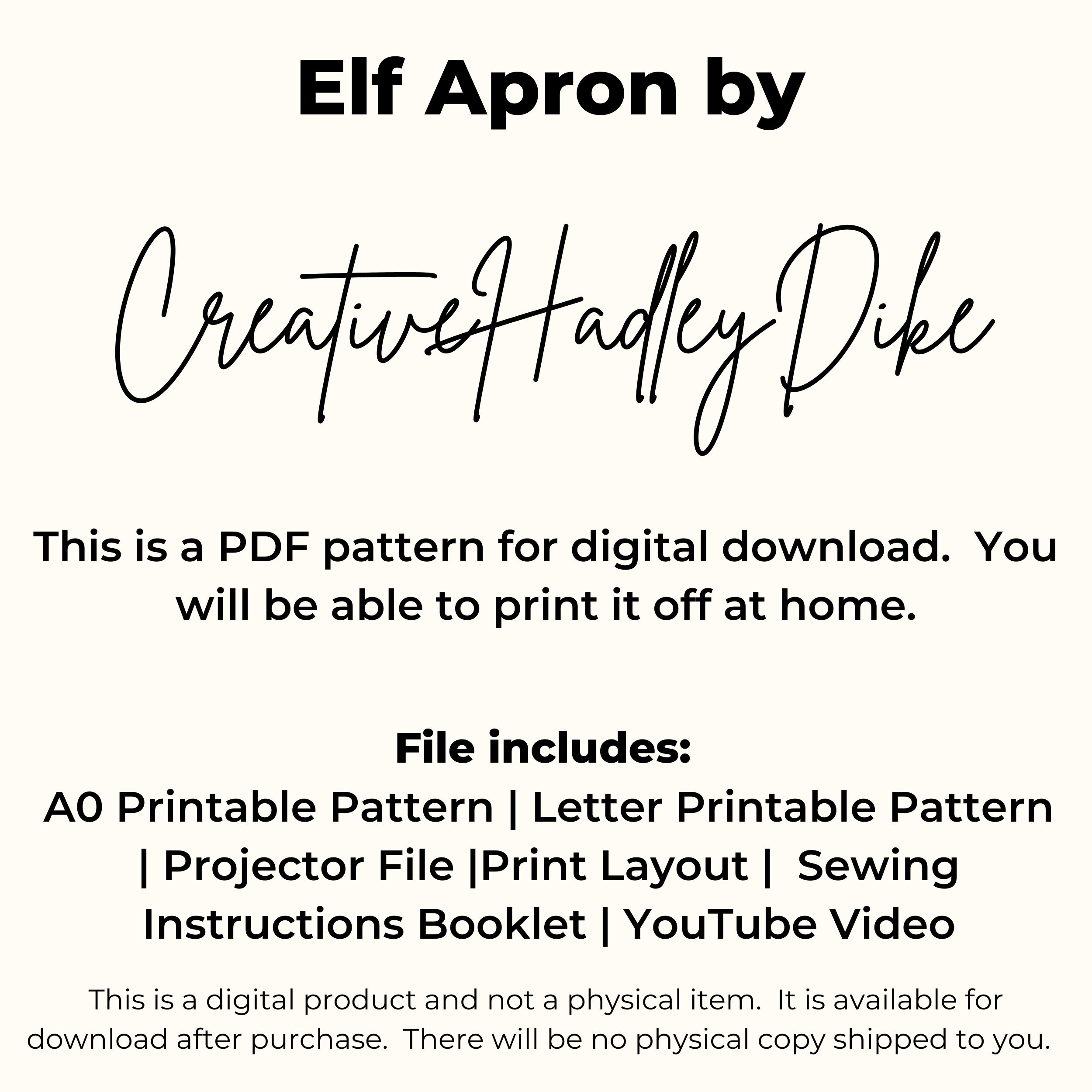 Elf Apron Sewing Pattern | Holiday Apron Sewing Pattern | Christmas Elf ...