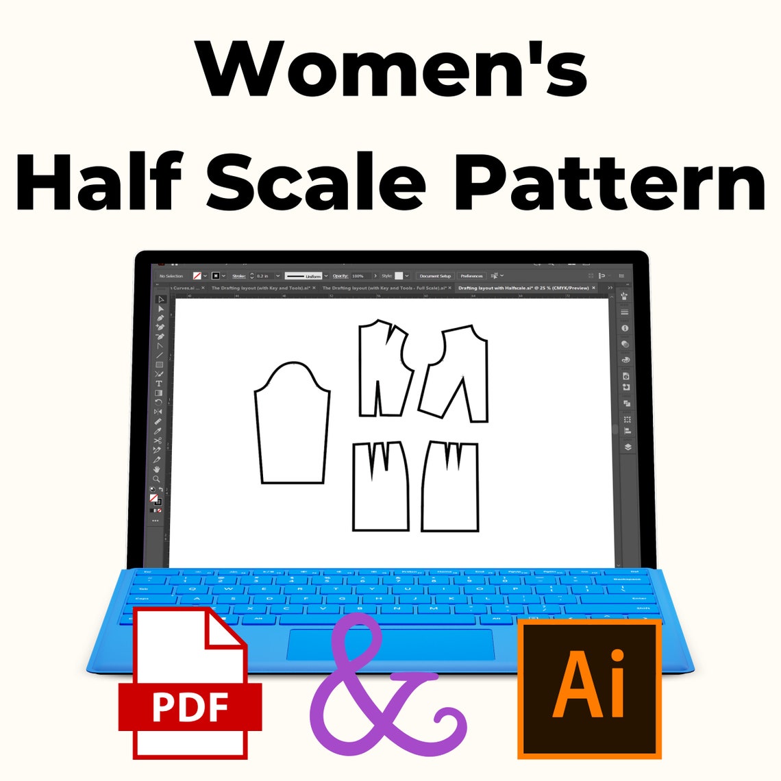 Half Scale Sewing Pattern PDF – Sloper/block With Bodice, Sleeve, Skirt ...