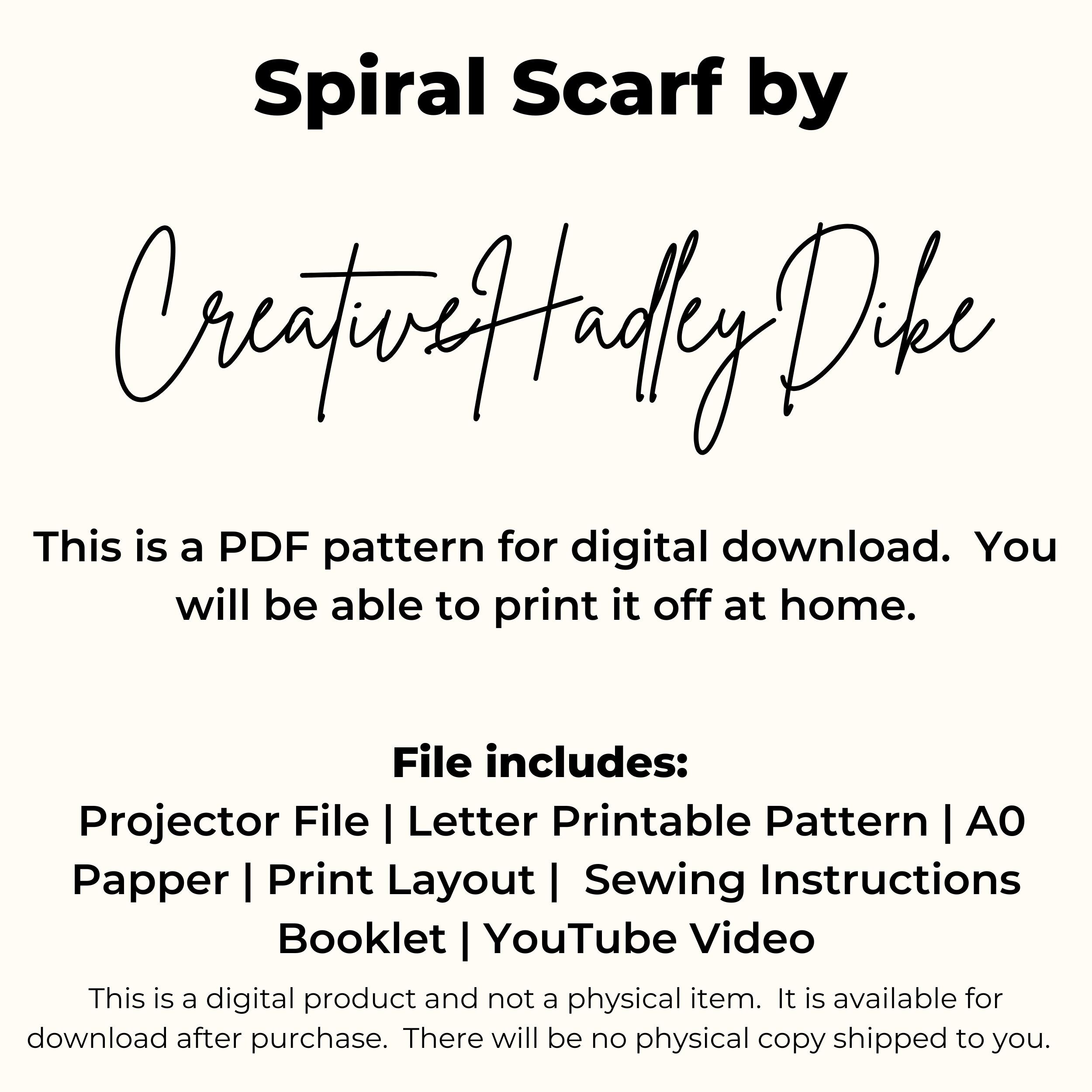 Spiral Scarf Sewing Pattern – Printable PDF, Projector File, A0 Format ...