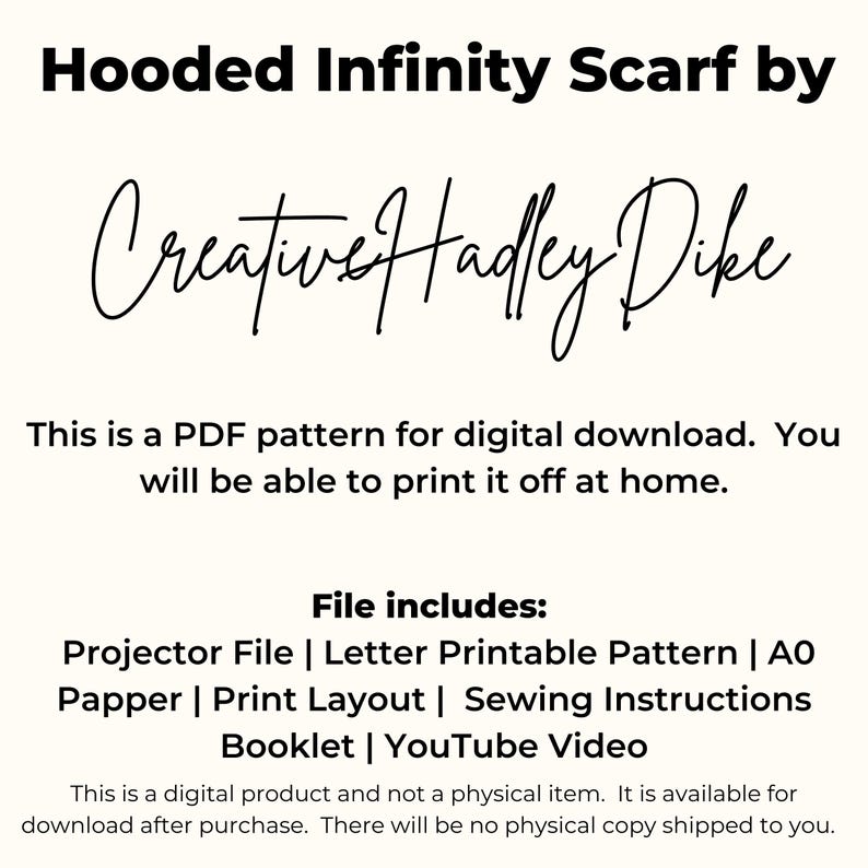 Hooded Infinity Scarf Sewing Pattern – PDF, Projector File, A0, Letter ...