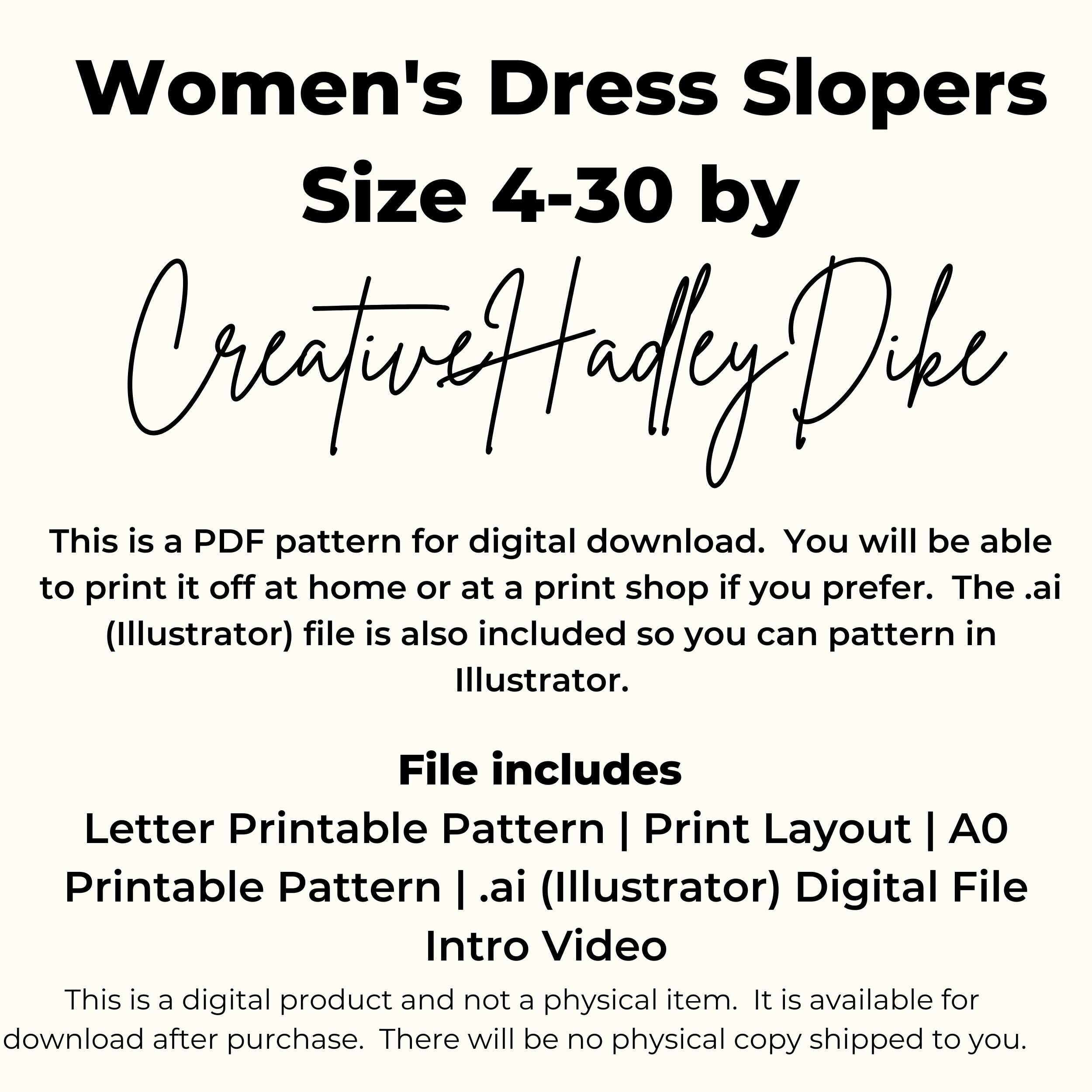 Women's Dress Sloper Set: Sewing Pattern Sizes 4-30 (PDF Pattern ...