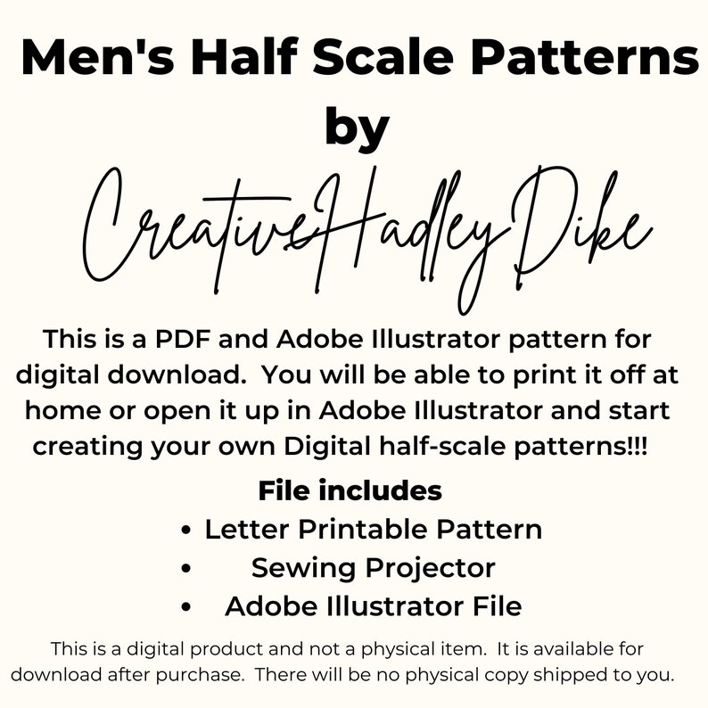 Men's Half Scale Pattern PDF Pattern Men's Half - Etsy