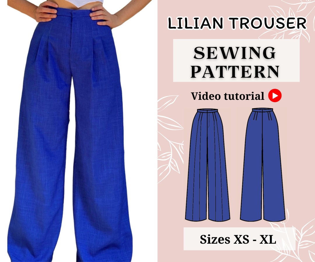 Wide Leg Pleated Pants Ultra High Waisted || PDF Sewing Pattern || Size ...