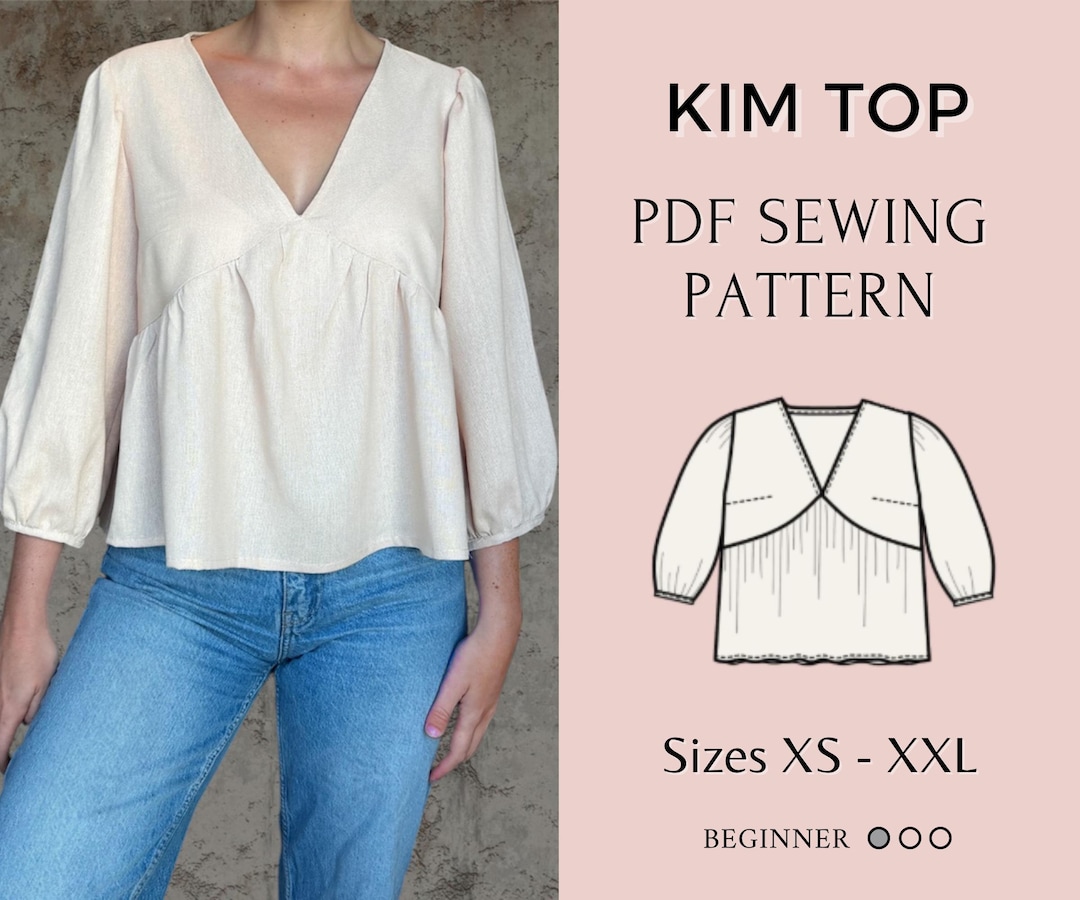 Women Top Pattern | Pdf Sewing Pattern | Puffed Sleeve Peplum Tie Top ...