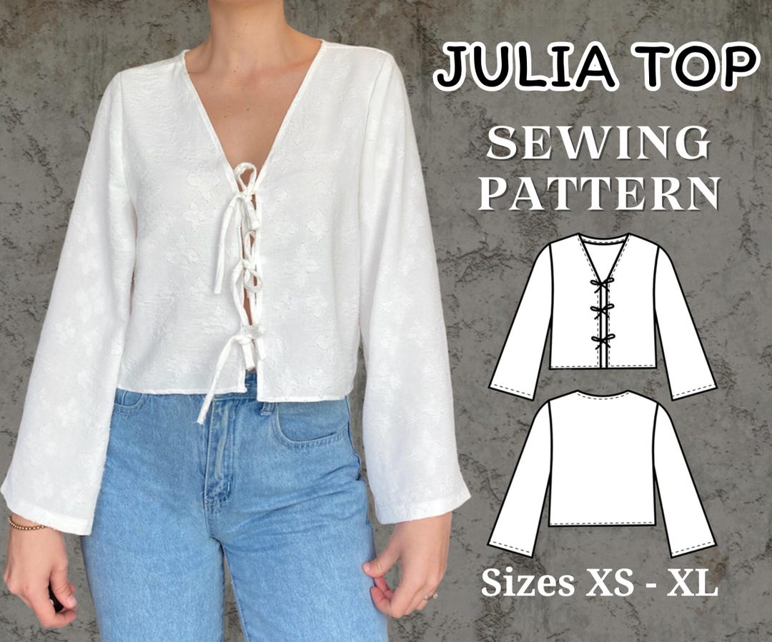 Women Top Pattern | Pdf Sewing Pattern | Puffed Sleeve Peplum Tie Top ...