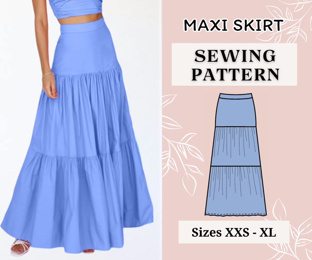 Maxi Skirt Sewing Pattern | Long Gathered Tiers | Skirt Pattern ...