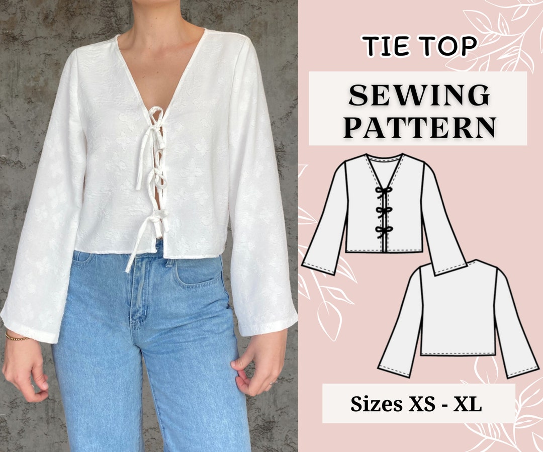 Women Top Pattern | Pdf Sewing Pattern | Puffed Sleeve Peplum Tie Top Pattern | Tie Top Pattern ...