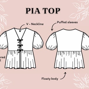 Women Top Pattern | Pdf Sewing Pattern | Puffed Sleeve Peplum Tie Top ...