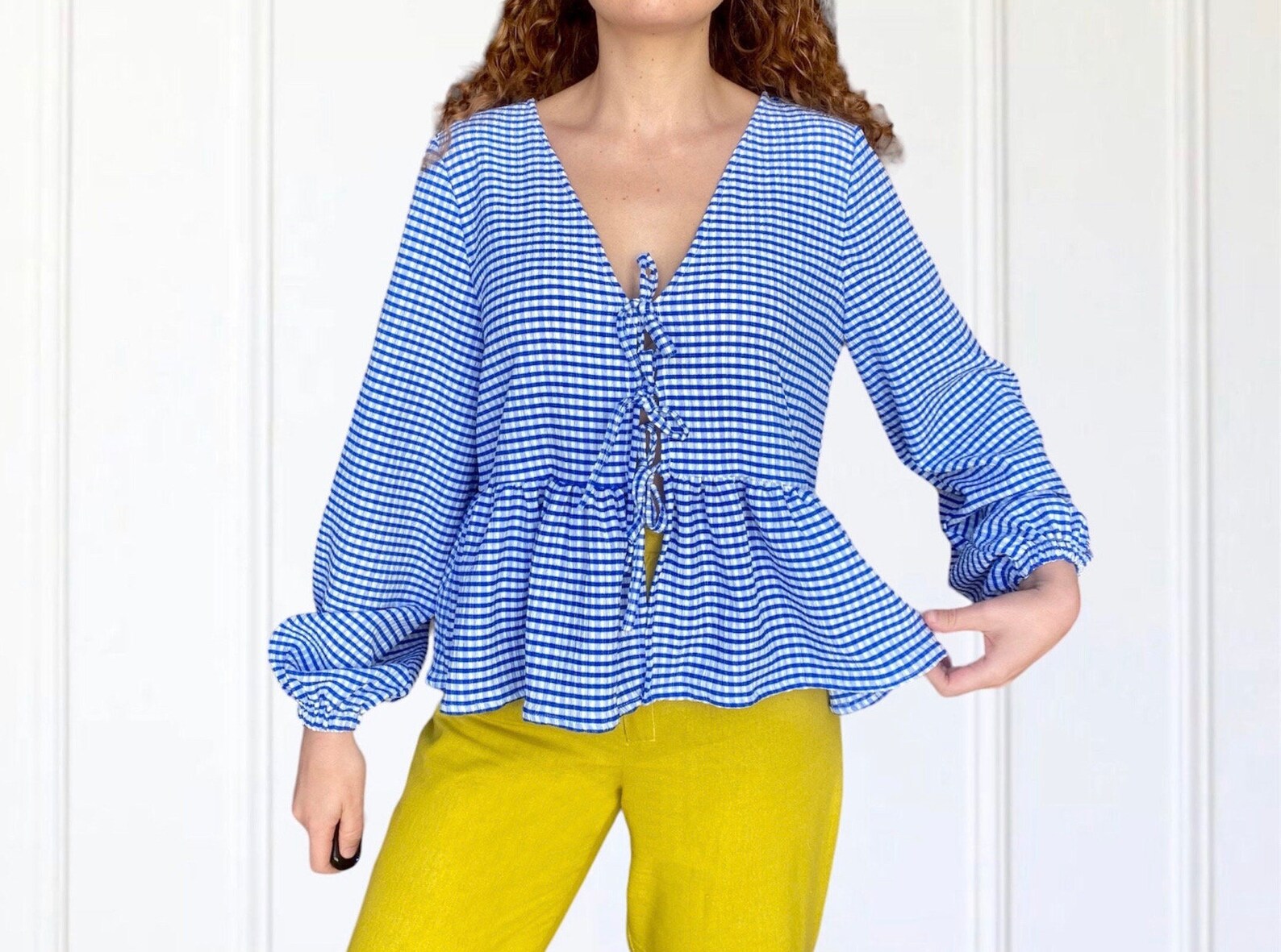 Women Top Pattern | Pdf Sewing Pattern | Puffed Sleeve Peplum Tie Top ...