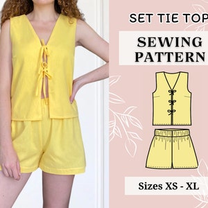 Women Top Pattern | Pdf Sewing Pattern | Puffed Sleeve Peplum Tie Top ...