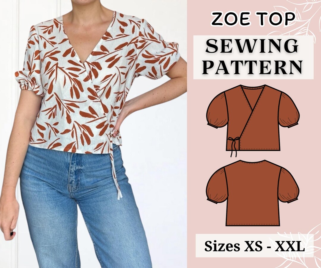 Women Top Pattern | Pdf Sewing Pattern | Puffed Sleeve Peplum Tie Top Pattern | Tie Top Pattern ...