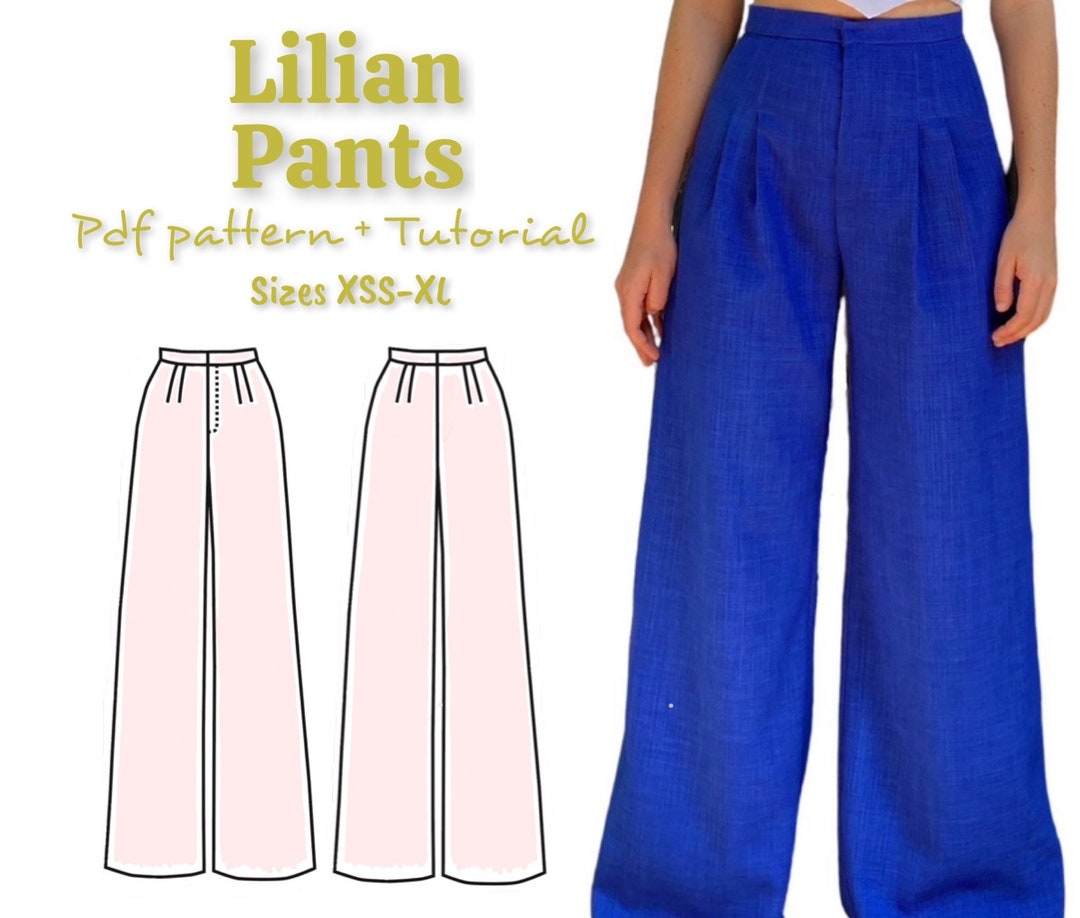 Wide Leg Pleated Pants Ultra High Waisted Pdf Sewing Etsy
