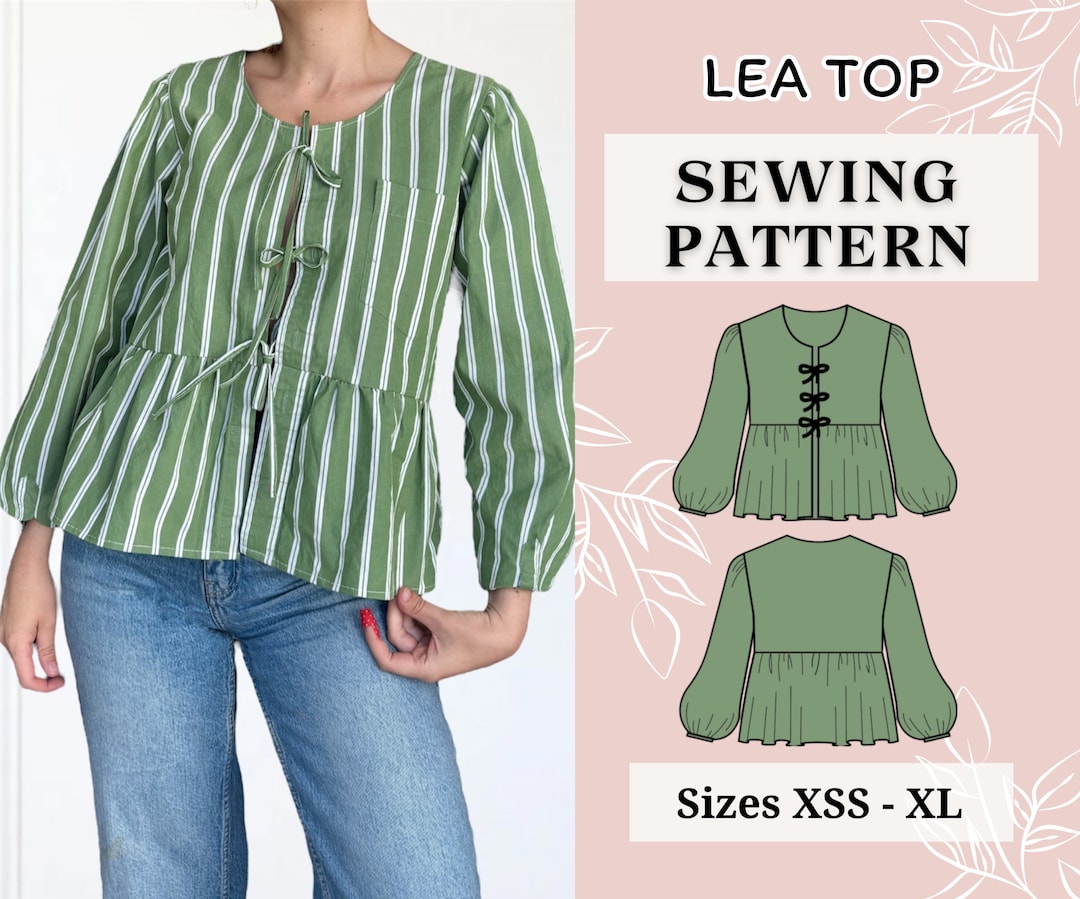 Women Top Pattern | Pdf Sewing Pattern | Puffed Sleeve Peplum Tie Top ...