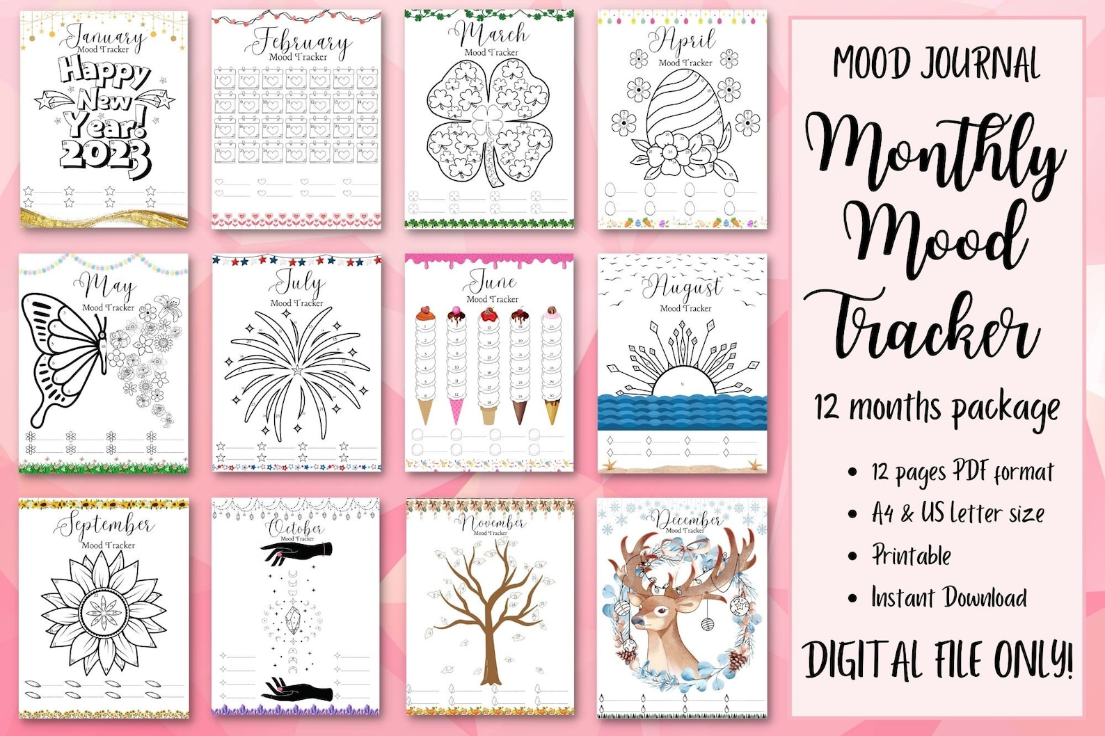 Mood Tracker Bundle Pack Printable, Mood Chart Journal, Mood Journal ...