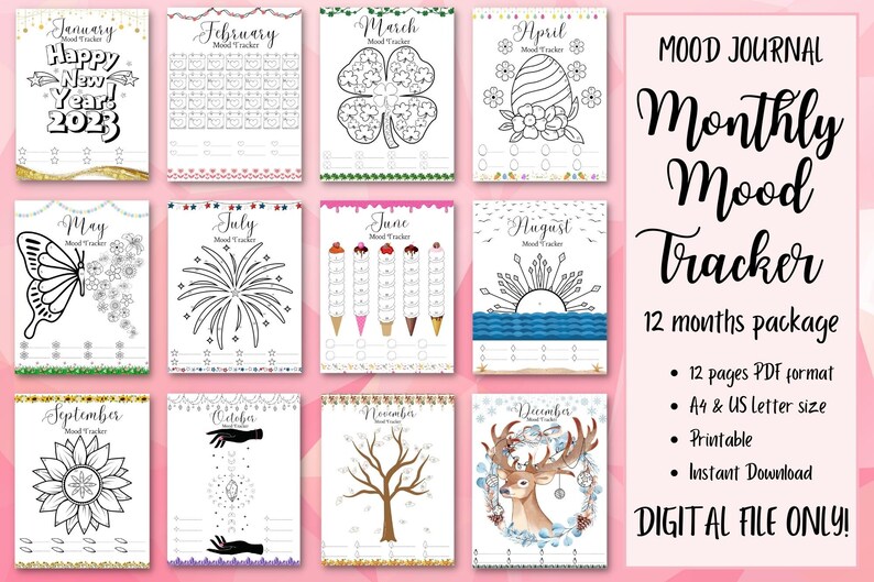 Mood Tracker Bundle Pack Printable, Mood Chart Journal, Mood Journal ...