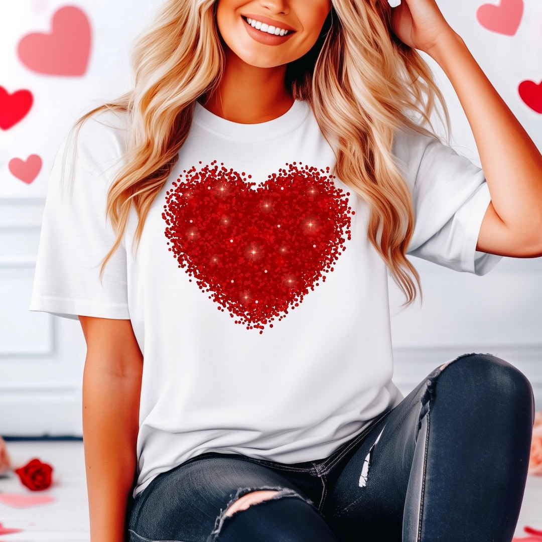 Glittery Red Heart Shirt, Sparkle Red Heart Tee, Love Graphic T-shirt ...