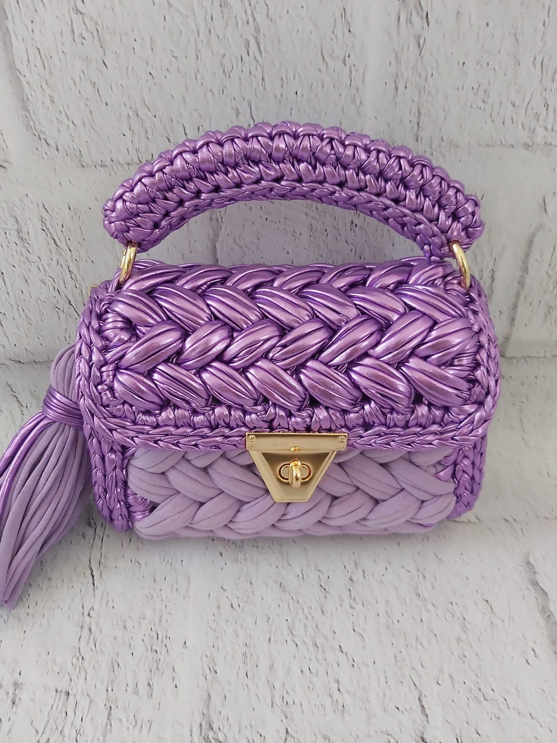 Metallic Bag,shoulder Crossbody Crochet Handmade Luxury Designer Lilac ...