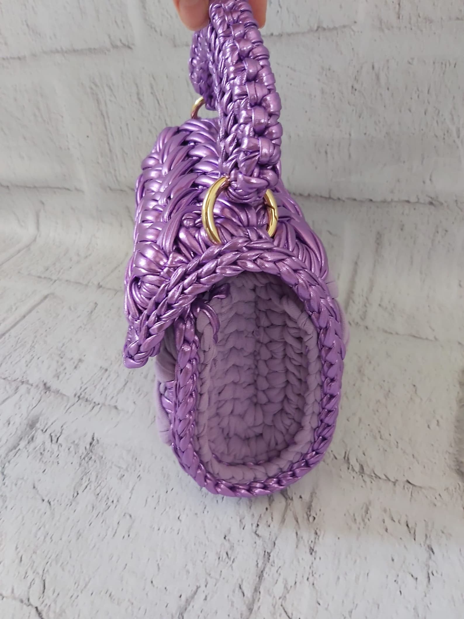 Metallic Bag,shoulder Crossbody Crochet Handmade Luxury Designer Lilac ...