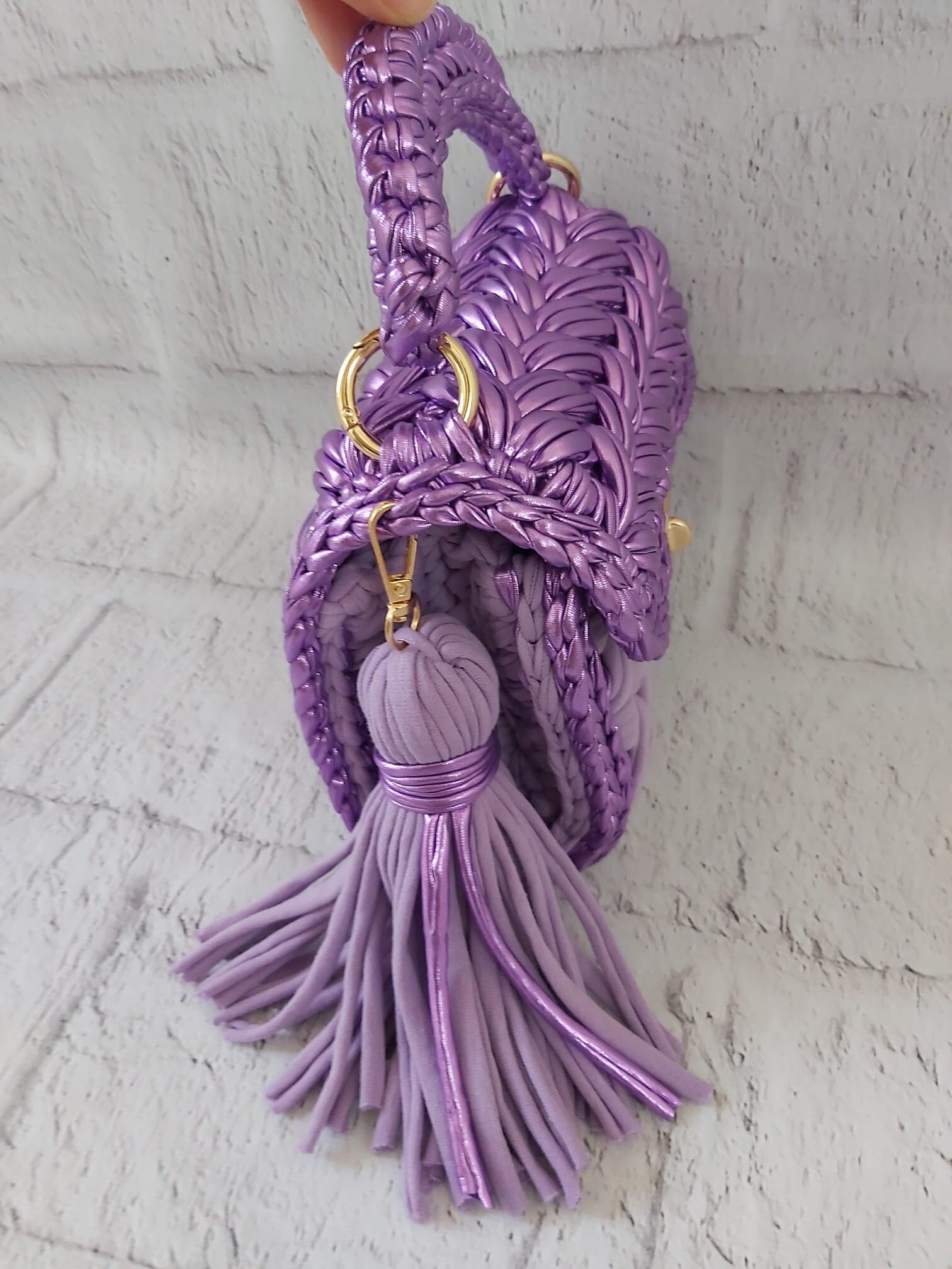 Metallic Bag,shoulder Crossbody Crochet Handmade Luxury Designer Lilac ...
