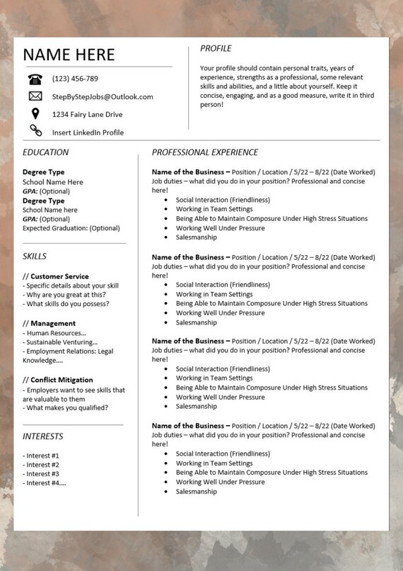 Resume Template word Guided Downloadable PDF - Etsy
