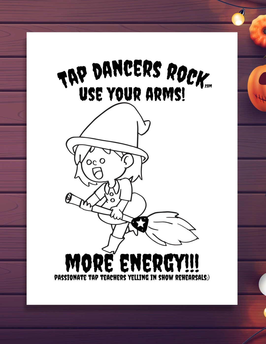 Halloween Coloring Page Tap Dance Teacher Cute Witch Tap - Etsy