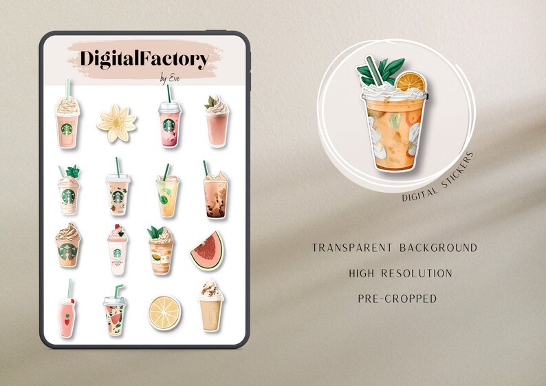 Coffee Icons Digital Stickers Pre-cropped Digital Stickers PNG Stickers ...